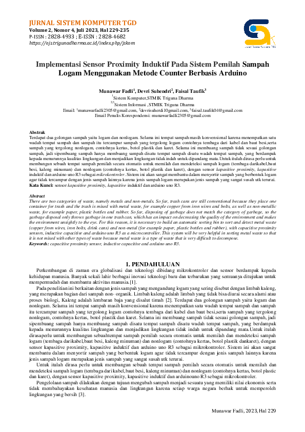 (PDF) Implementasi Sensor Proximity Induktif Pada Sistem Pemilah Sampah ...