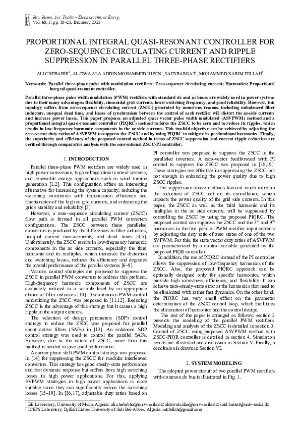 Pdf Proportional Integral Quasi Resonant Controller For Zero Sequence Circulating Current And