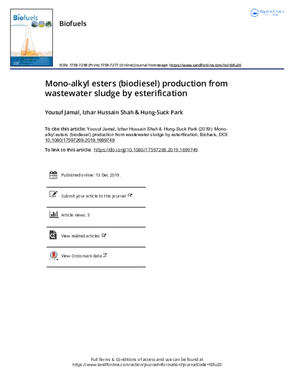 (PDF) Mono-alkyl esters (biodiesel) production from wastewater sludge ...
