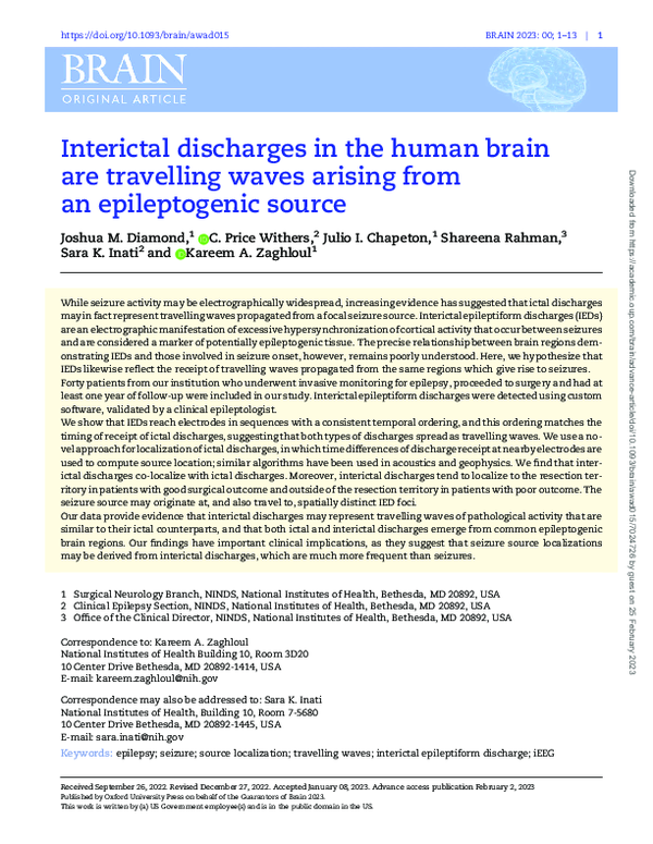 (PDF) Interictal discharges in the human brain are travelling waves ...