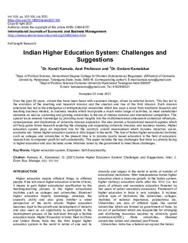 (PDF) Challenges in Indian Higher Education System