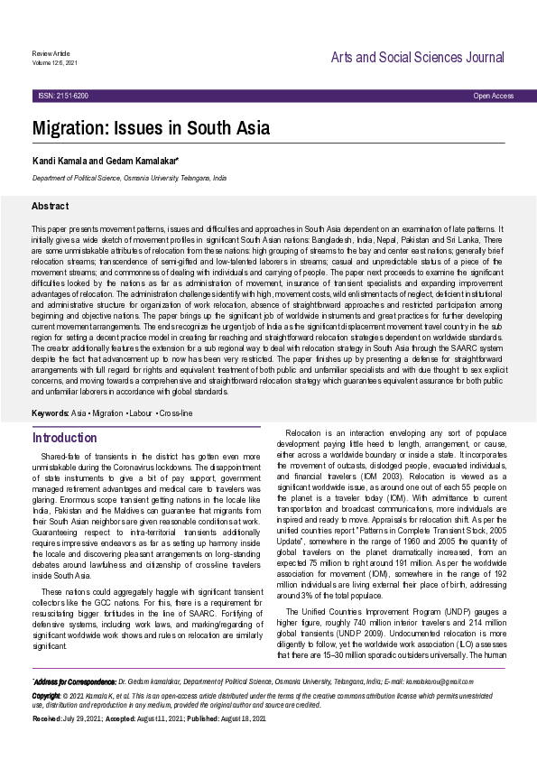 (PDF) Migration: Issues in South Asia
