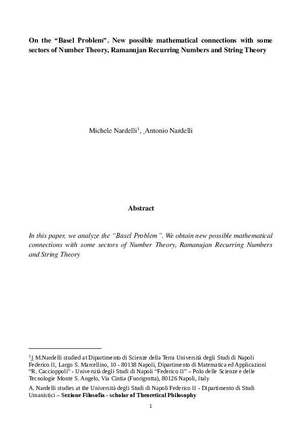 (PDF) On the "Basel Problem". New possible mathematical connections ...