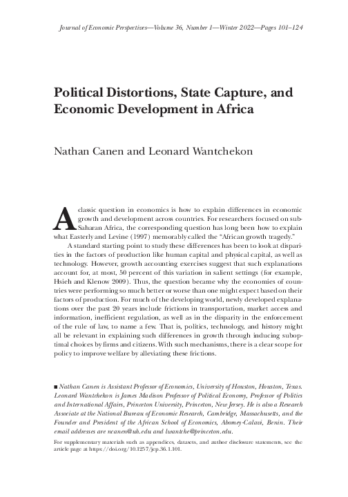 (PDF) Political Distortions, State Capture, and Economic Development in ...
