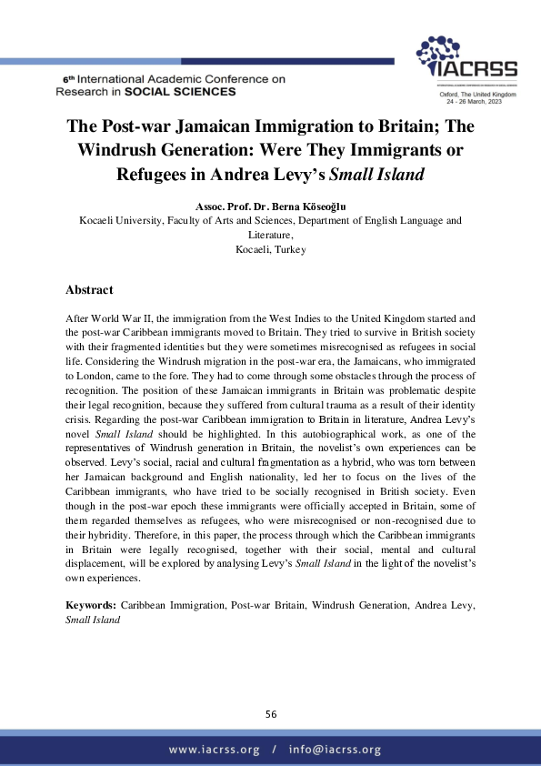 (PDF) The Post-war Jamaican Immigration to Britain; The Windrush ...