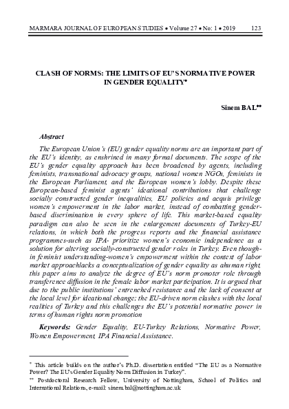 (PDF) Clash of Norms: The Limits of Eu’s Normative Power in Gender Equality