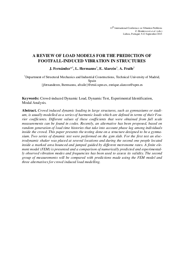 (PDF) A review of load models for the prediction of footfall-induced ...