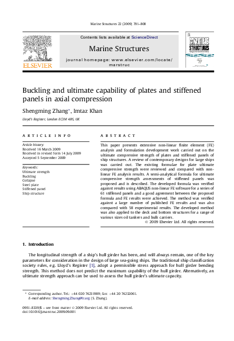 (PDF) Buckling and ultimate capability of plates and stiffened panels ...