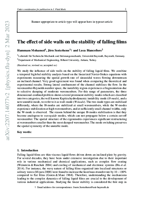 (PDF) The effect of side walls on the stability of falling films