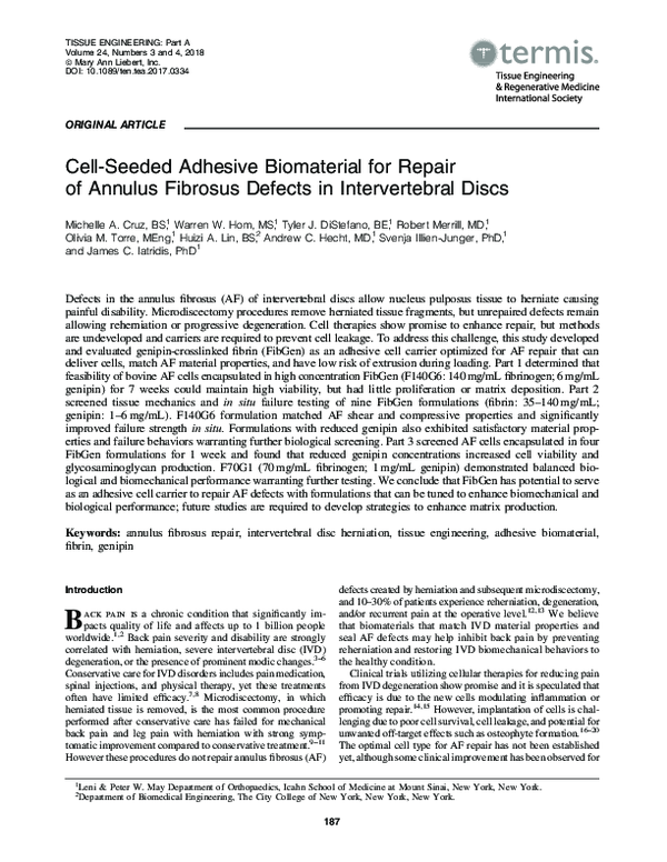 (PDF) Cell-Seeded Adhesive Biomaterial for Repair of Annulus Fibrosus ...