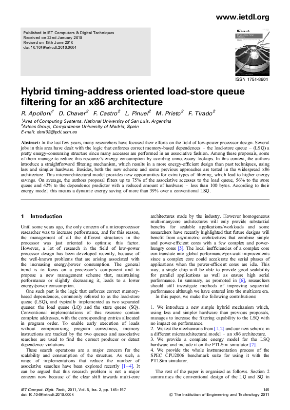 (PDF) Hybrid timing-address oriented load-store queue filtering for an ...