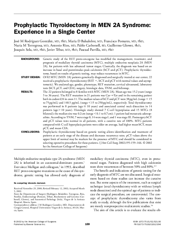 (PDF) Prophylactic Thyroidectomy in MEN 2A Syndrome: Experience in a ...