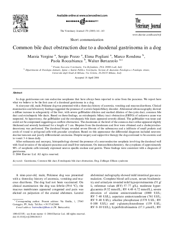 (PDF) Common bile duct obstruction due to a duodenal gastrinoma in a ...