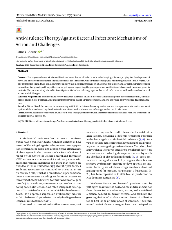 (PDF) Anti-virulence Therapy Against Bacterial Infections: Mechanisms ...