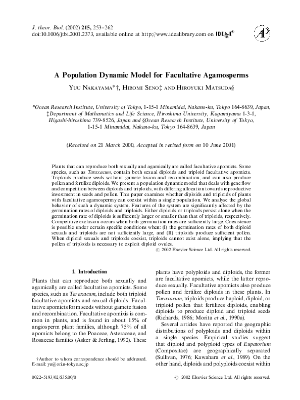 (PDF) A Population Dynamic Model for Facultative Agamosperms