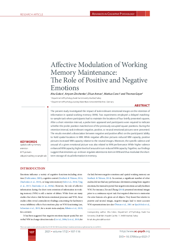 (PDF) Affective Modulation of Working Memory Maintenance: The Role of ...