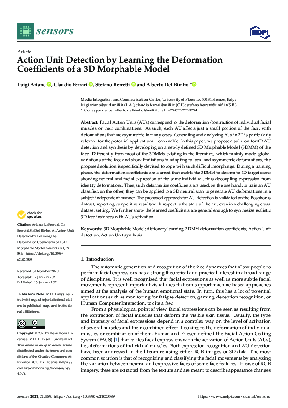 (PDF) Action Unit Detection by Learning the Deformation Coefficients of a 3D Morphable Model