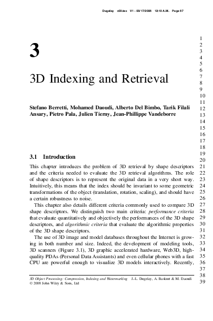 Pdf 3d Indexing And Retrieval Stefano Berretti