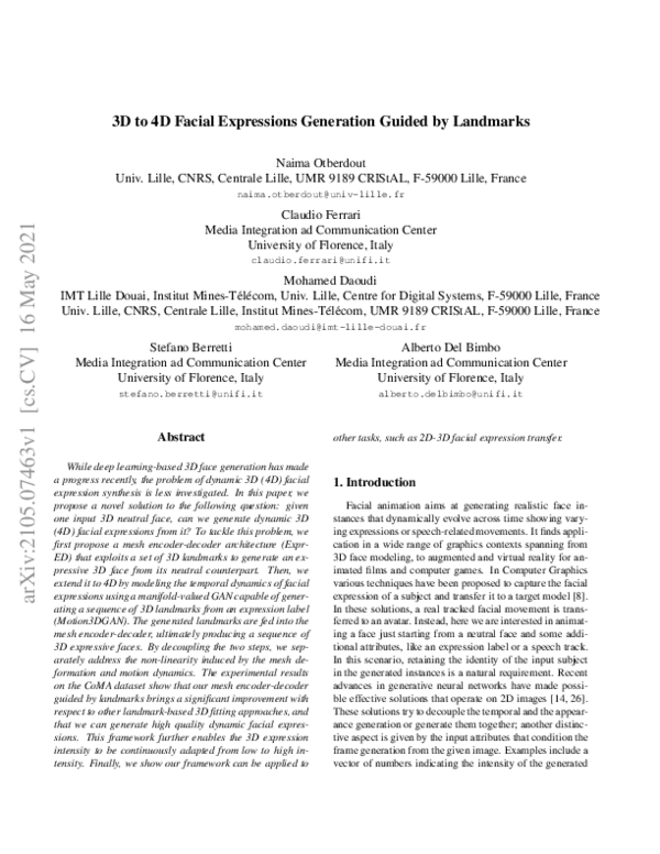 (PDF) 3D to 4D Facial Expressions Generation Guided by Landmarks