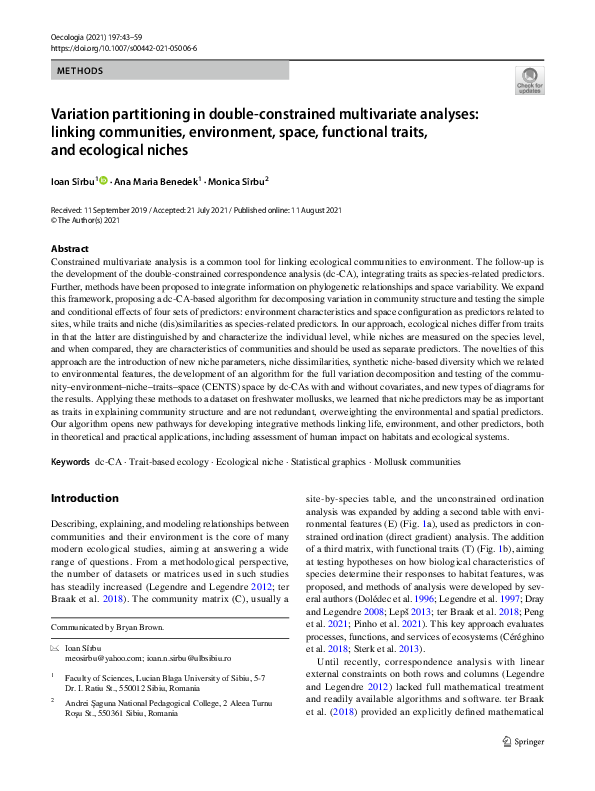 Pdf Variation Partitioning In Double Constrained Multivariate Analyses Linking Communities