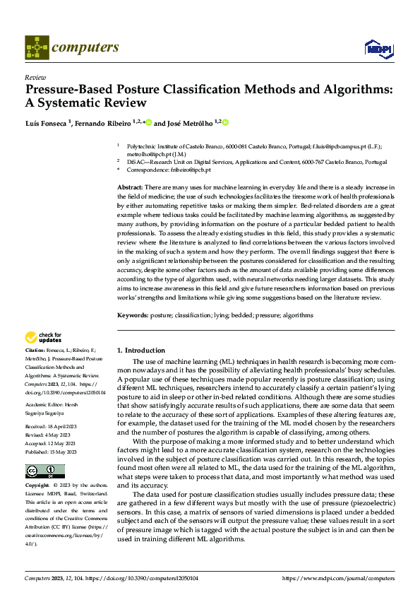 Pdf Pressure Based Posture Classification Methods And Algorithms A Systematic Review