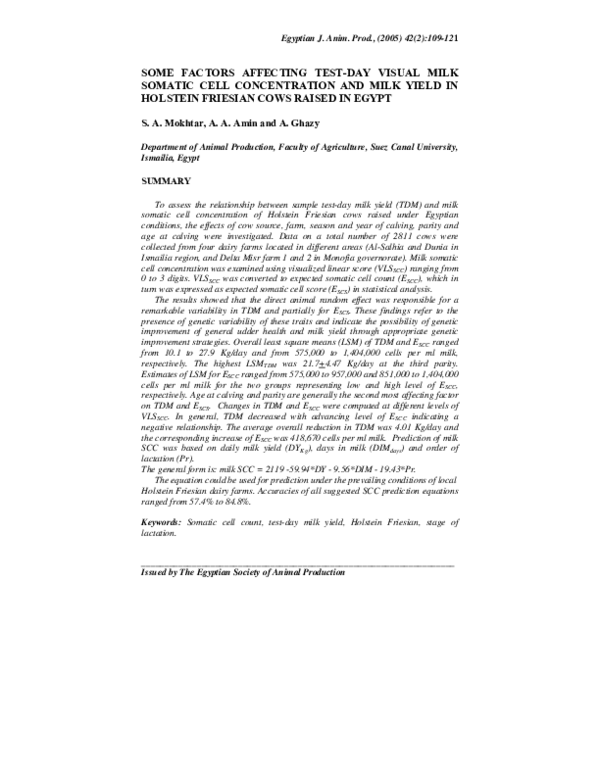 (PDF) Some Factors Affecting Test-Day Visual Milk Somatic Cell ...