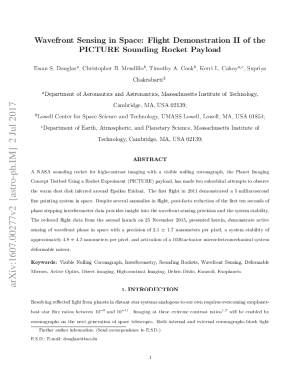 (PDF) Wavefront sensing in space from the PICTURE-B sounding rocket