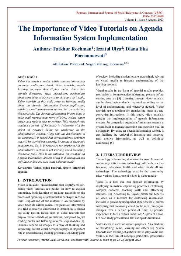 (PDF) The Importance of Video Tutorials on Agenda Information System ...