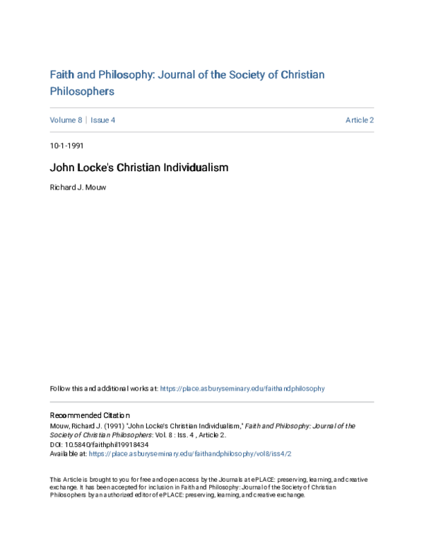 (PDF) John Locke's Christian Individualism