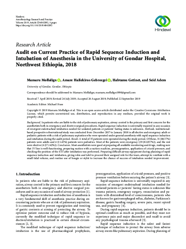 (PDF) Audit on Current Practice of Rapid Sequence Induction and ...