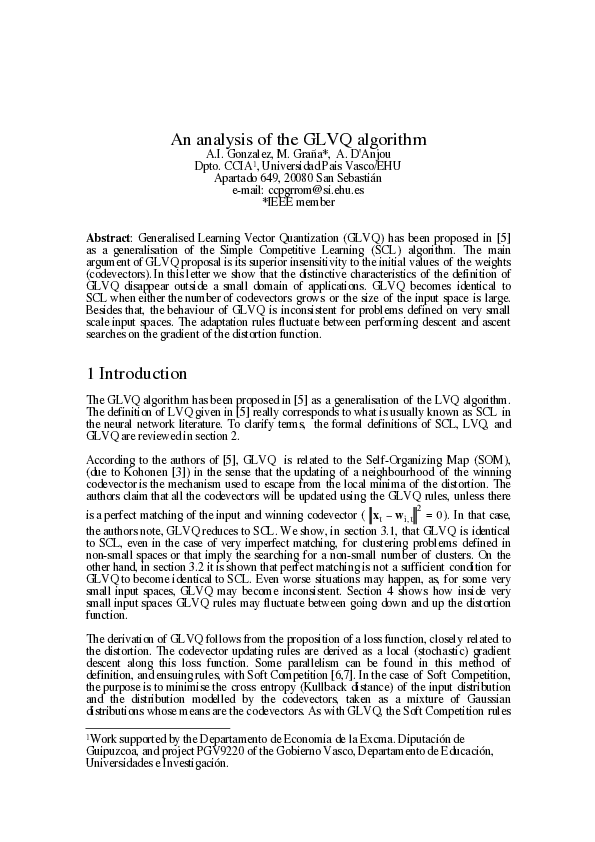 (PDF) An analysis of the GLVQ algorithm