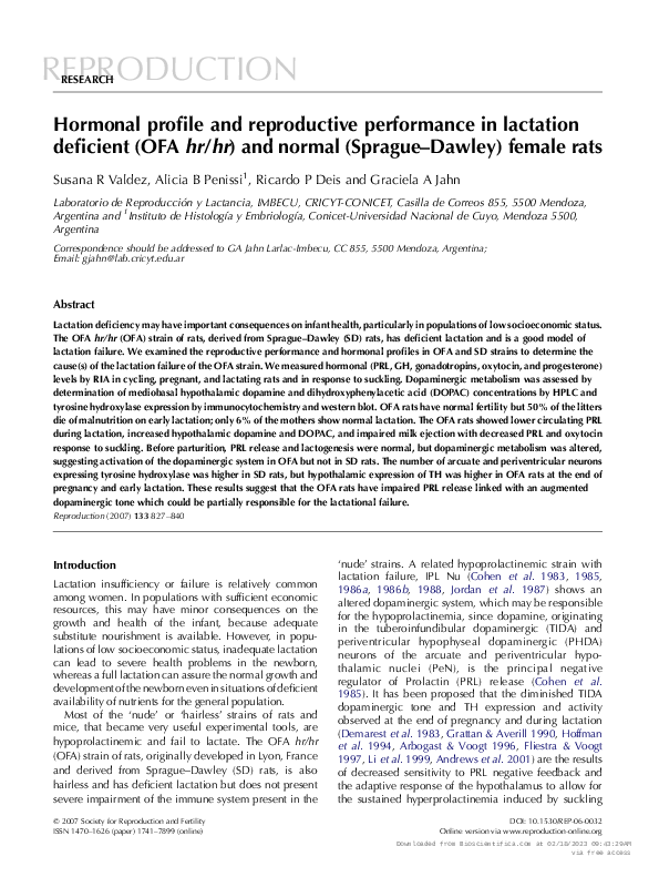 (PDF) Hormonal profile and reproductive performance in lactation deficient (OFA hr/hr) and ...