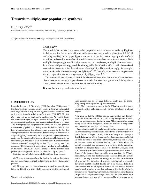 (PDF) Towards multiple-star population synthesis | Peter Eggleton ...