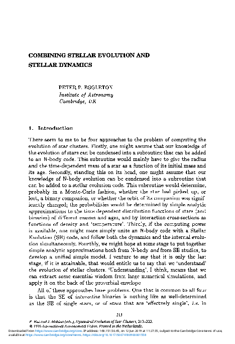 (PDF) Combining Stellar Evolution and Stellar Dynamics