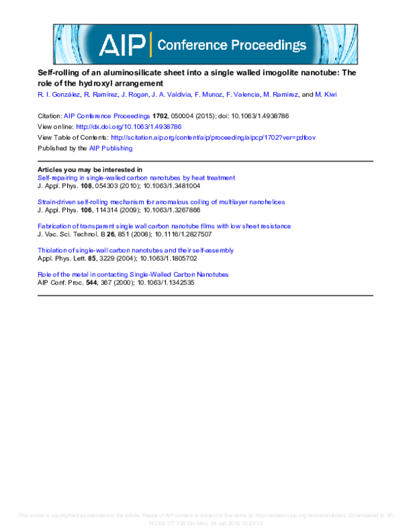 (PDF) Self-rolling of an aluminosilicate sheet into a single walled ...