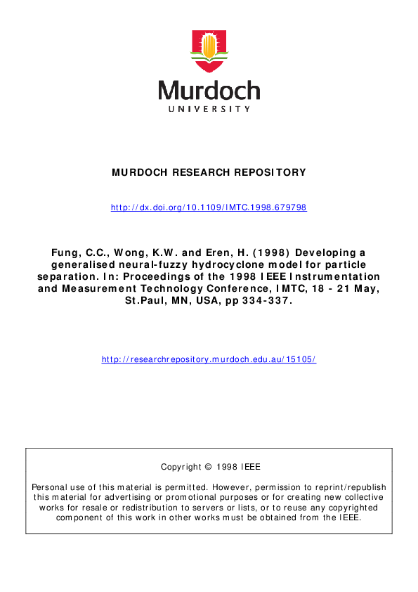(PDF) Developing a generalised neural-fuzzy hydrocyclone model for particle separation