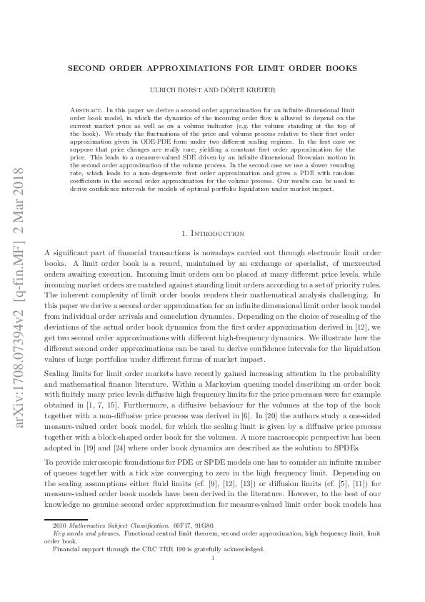 (PDF) Second order approximations for limit order books
