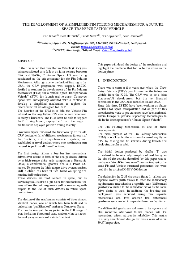 (PDF) The development of a simplified Fin Folding Mechanism for a ...
