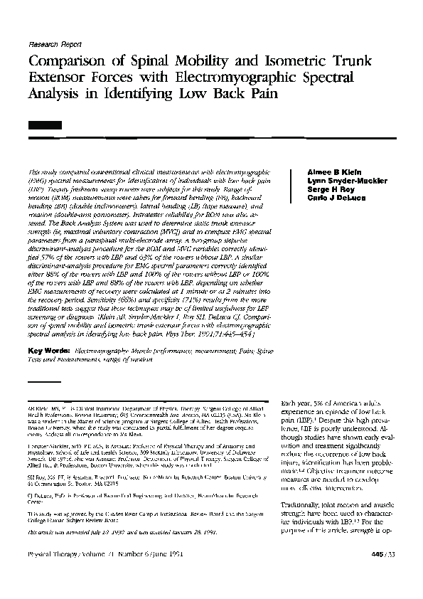(PDF) Comparison of Spinal Mobility and Isometric Trunk Extensor Forces ...