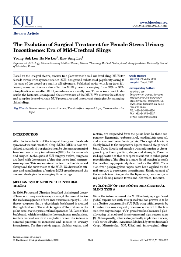 (PDF) The evolution of surgical treatment for female stress urinary ...