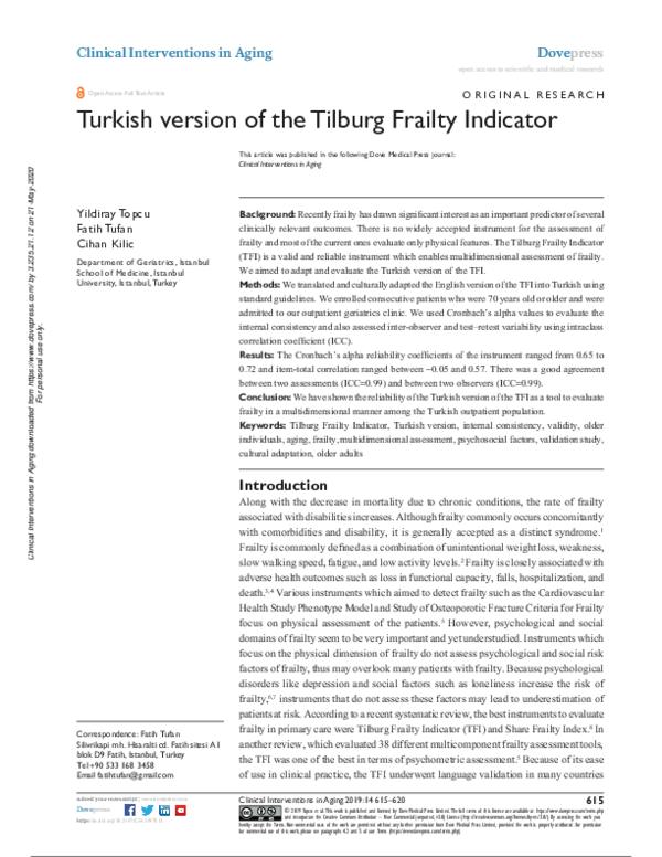 (PDF) Turkish version of the Tilburg Frailty Indicator | Fatih Tufan - Academia.edu