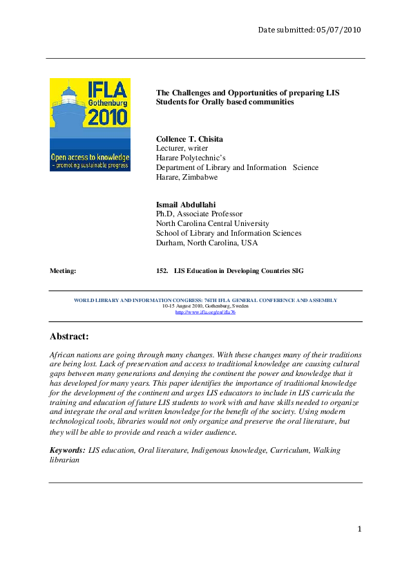 (PDF) The Challenges and Opportunities of preparing LIS Students for ...