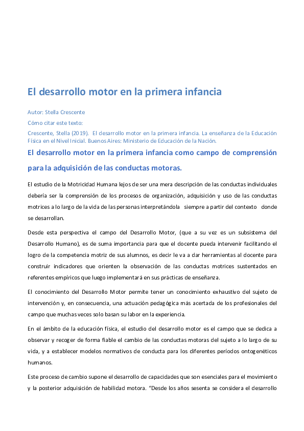 (PDF) El desarrollo motor en la primera infancia