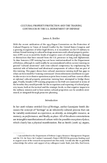 (PDF) Cultural Property Protection Training in DoD