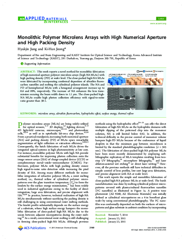 (PDF) Monolithic polymer microlens arrays with high numerical aperture ...