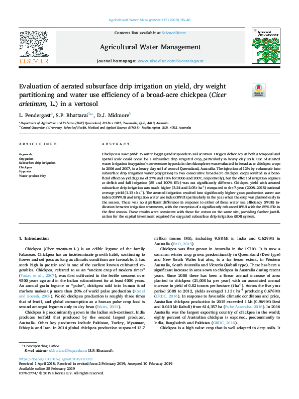 (PDF) Impact of Aerated Drip Irrigation on Chickpea Yield and Efficiency