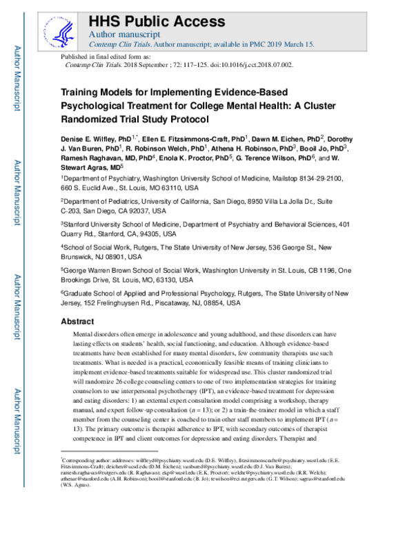 (PDF) Training models for implementing evidence-based psychological treatment for college mental ...
