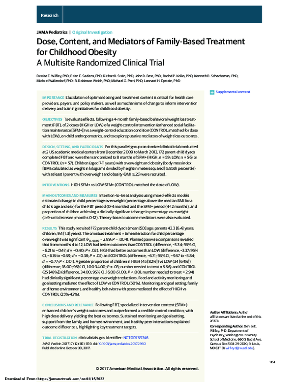 (PDF) Dose, Content, and Mediators of Family-Based Treatment for Childhood Obesity: A Multisite ...