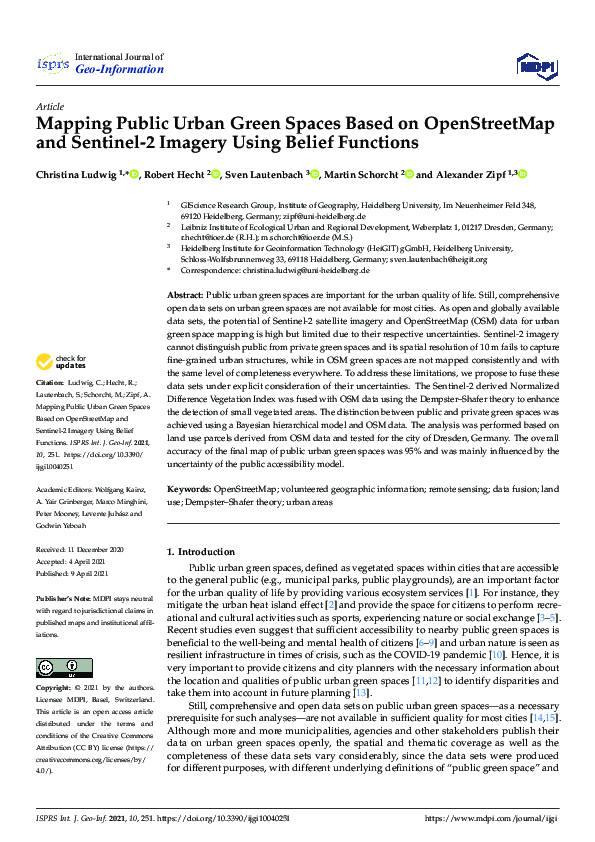 (PDF) Mapping Public Urban Green Spaces Based on OpenStreetMap and Sentinel-2 Imagery Using ...