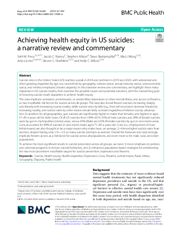 (PDF) Achieving health equity in US suicides: a narrative review and ...